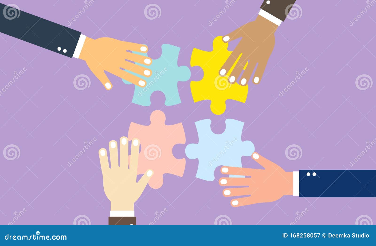 Business Teamwork with Pieces of Puzzle in Office. Connecting with ...