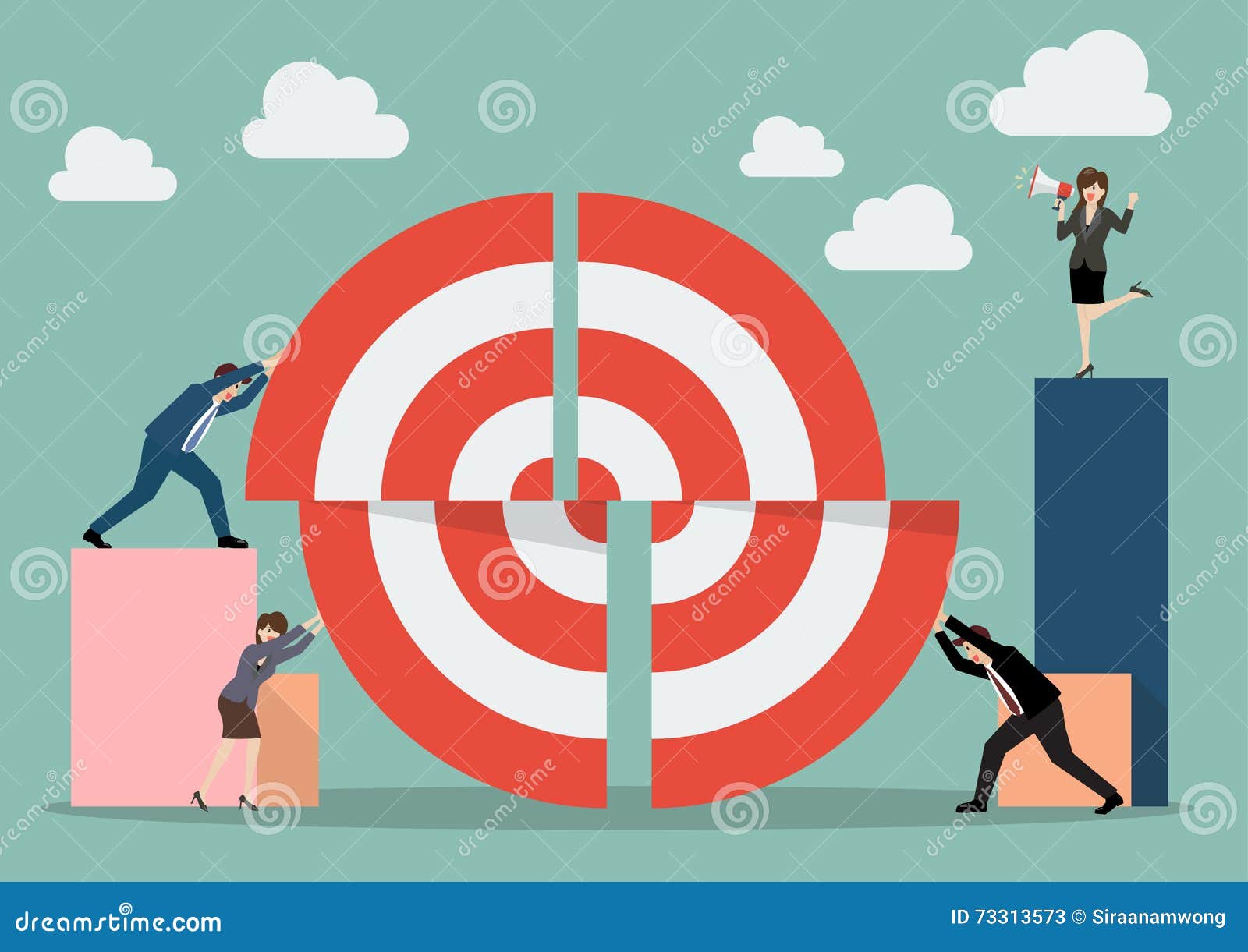 Business Teamwork Pushing a Pieces of Big Target Stock Vector ...