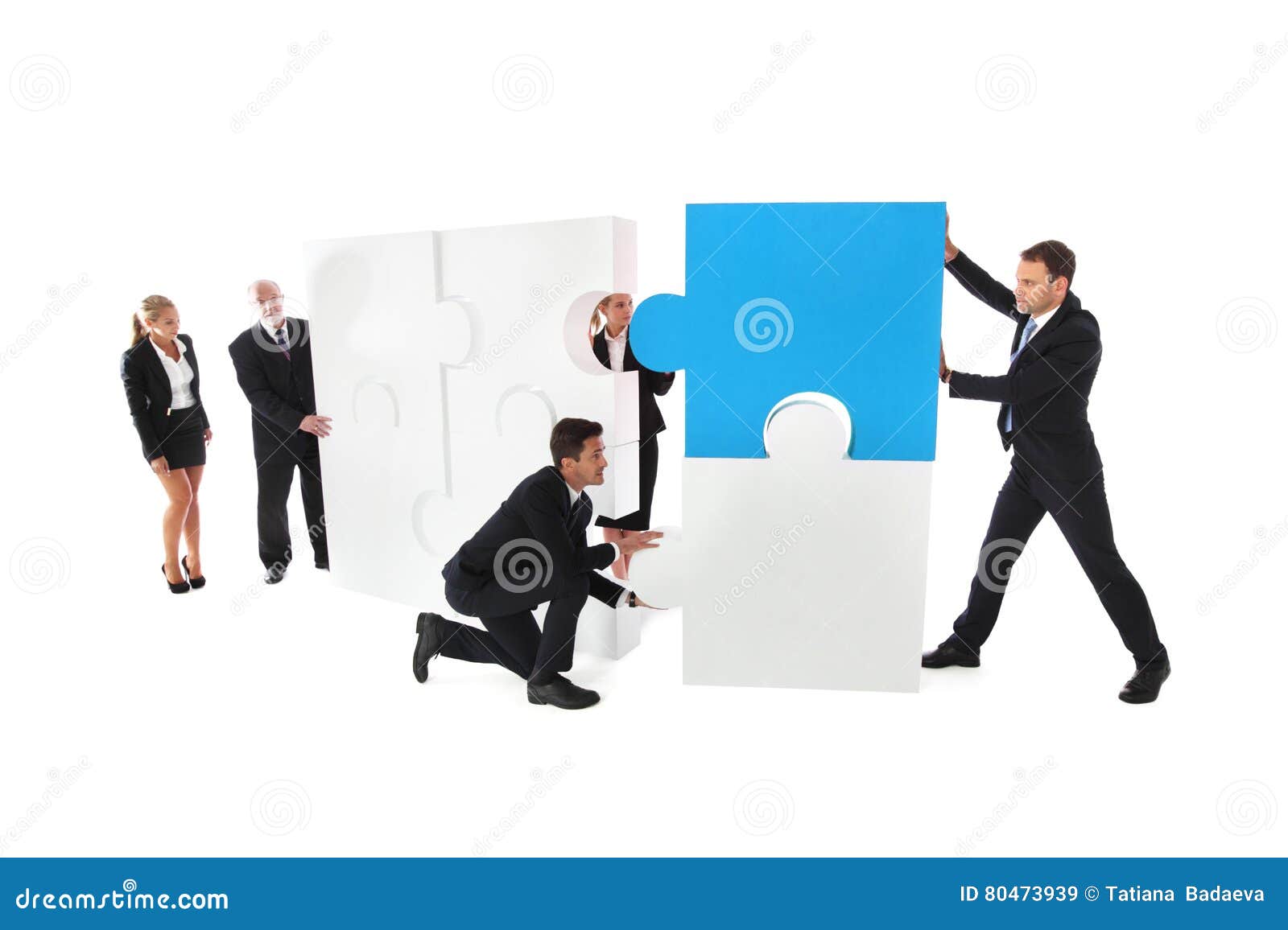 Business Teamwork with Puzzle Stock Image - Image of young, group: 80473939