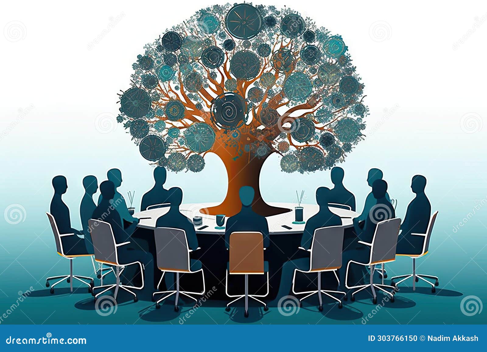 Business Teamwork Solution Ideas Brainstorming Tree Brain Table ...