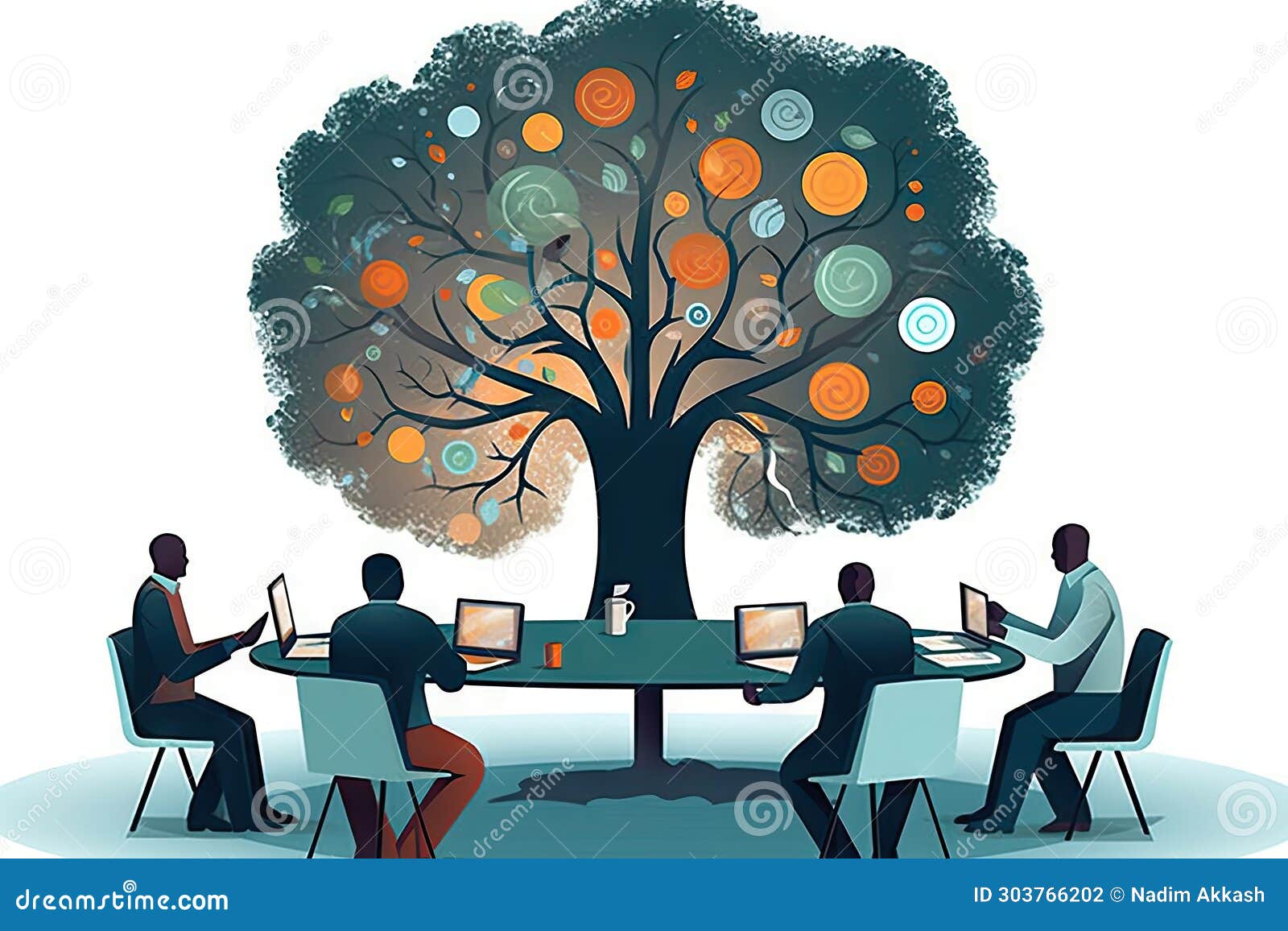 Business Teamwork Solution Ideas Brainstorming Tree Brain Table ...