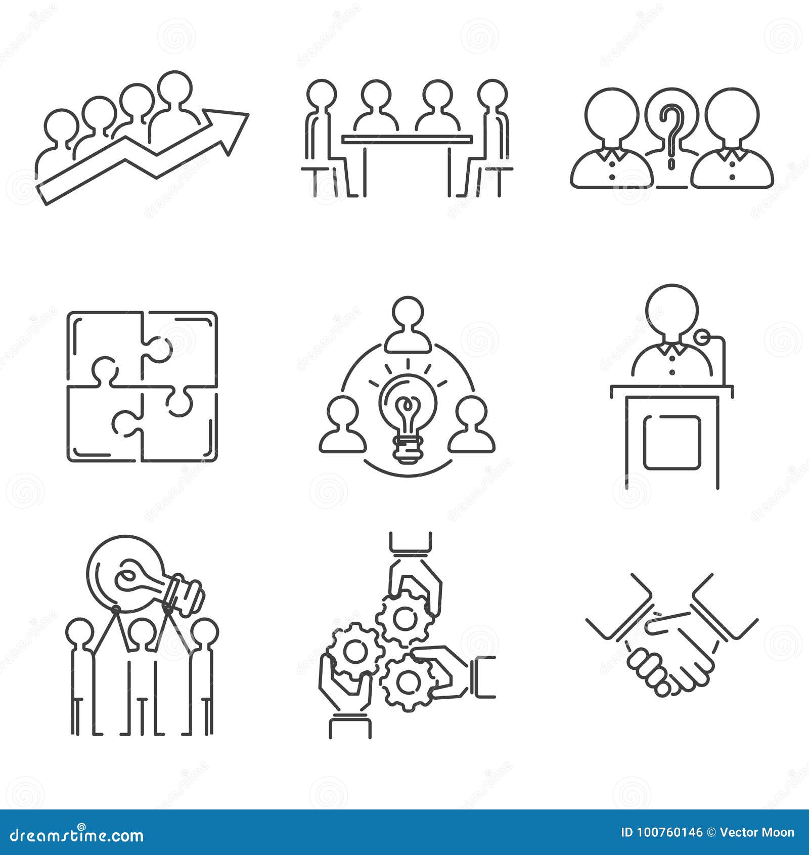 Business Teamwork Teambuilding Thin Line Icons Work Command Management ...