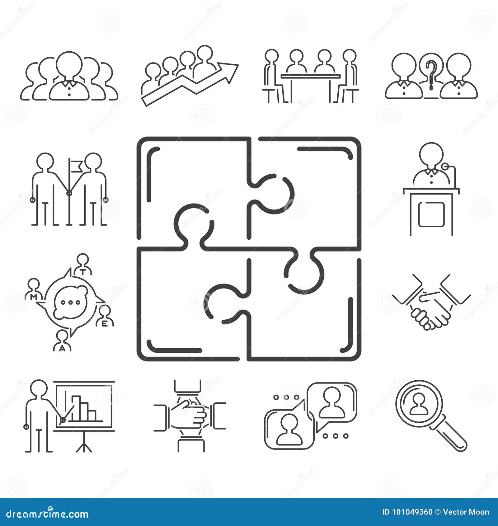 Business Teamwork Teambuilding Thin Line Icons Work Command Management ...