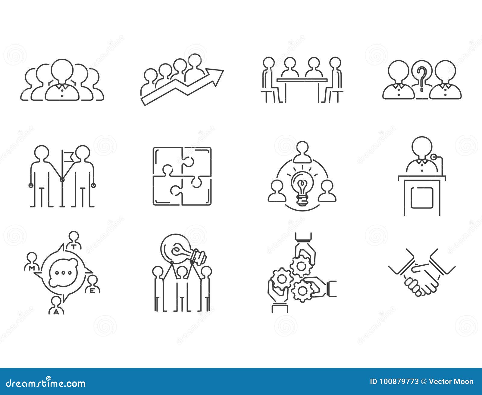Business Teamwork Teambuilding Thin Line Icons Work Command Management ...