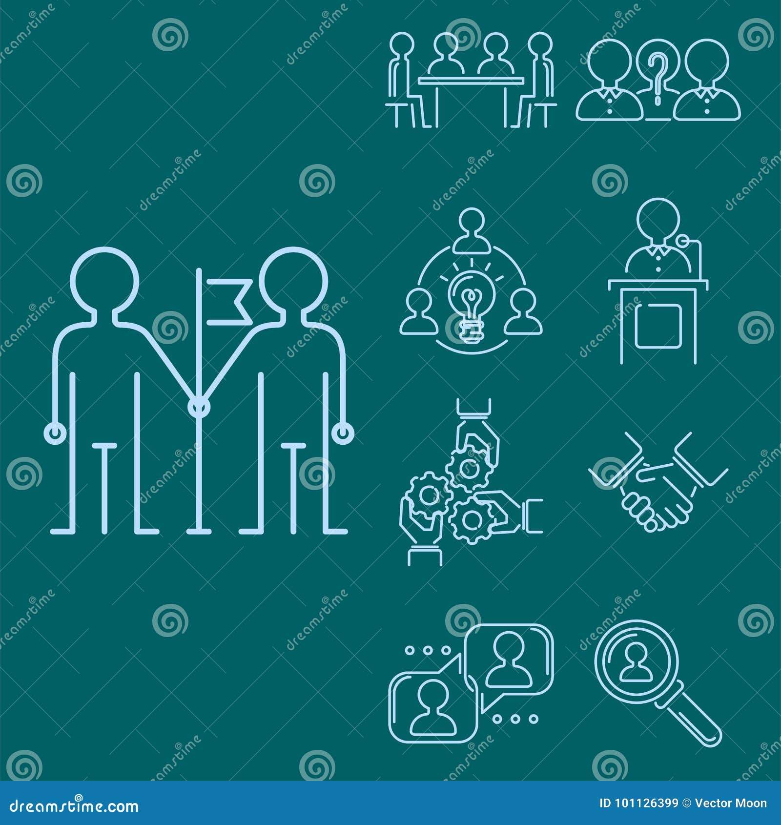 Business Teamwork Teambuilding Thin Line Icons Work Command Management ...