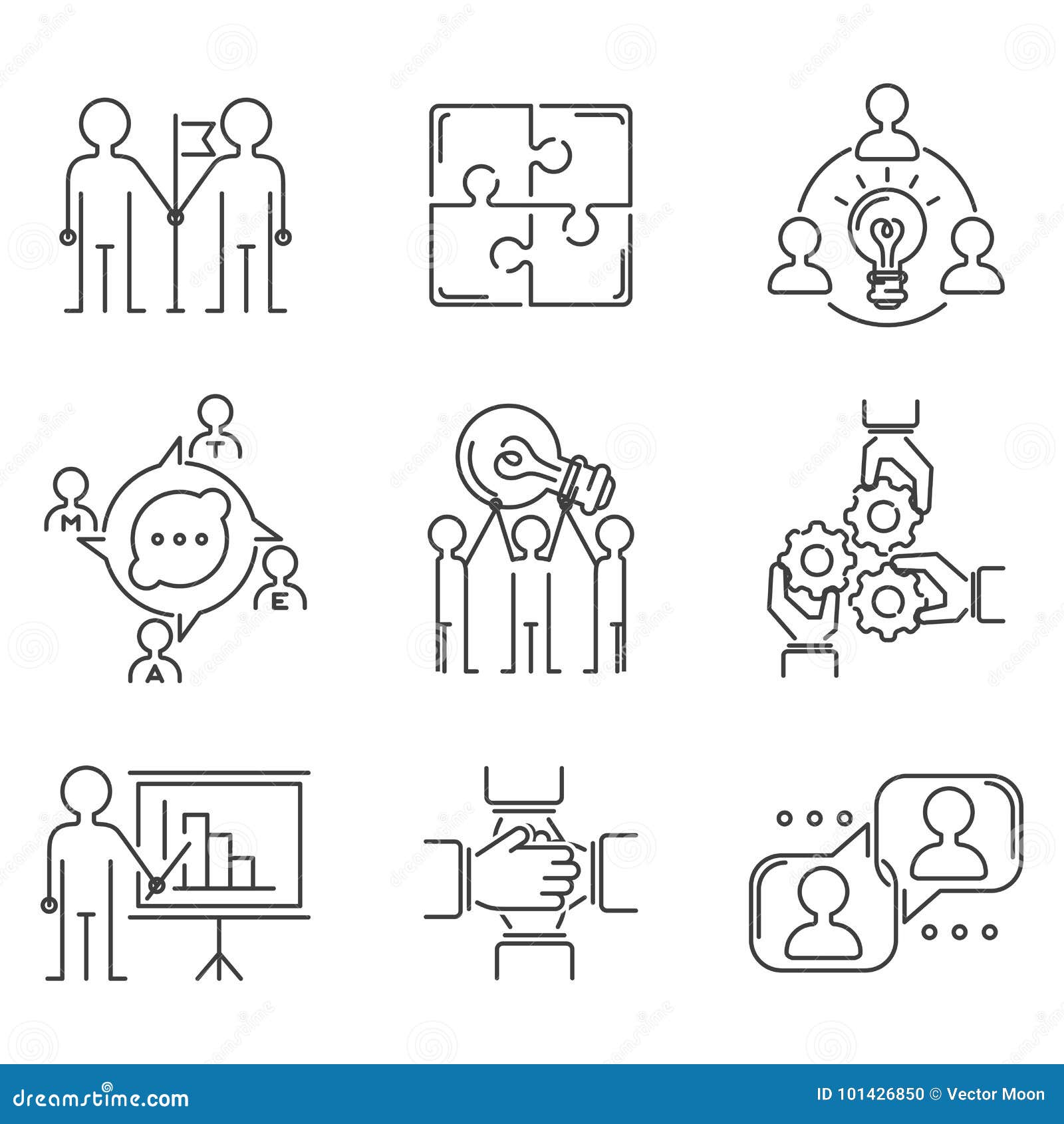 Business Teamwork Teambuilding Thin Line Icons Stock Vector ...