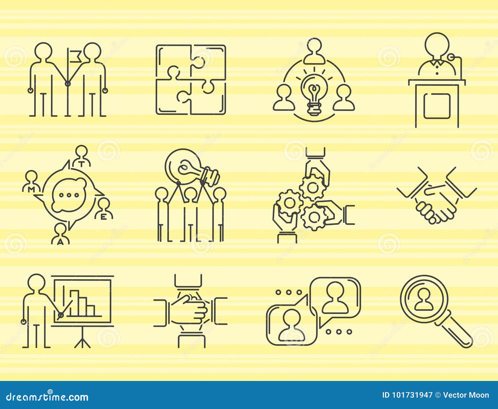 Business Teamwork Teambuilding Thin Line Icons Work Command Management ...