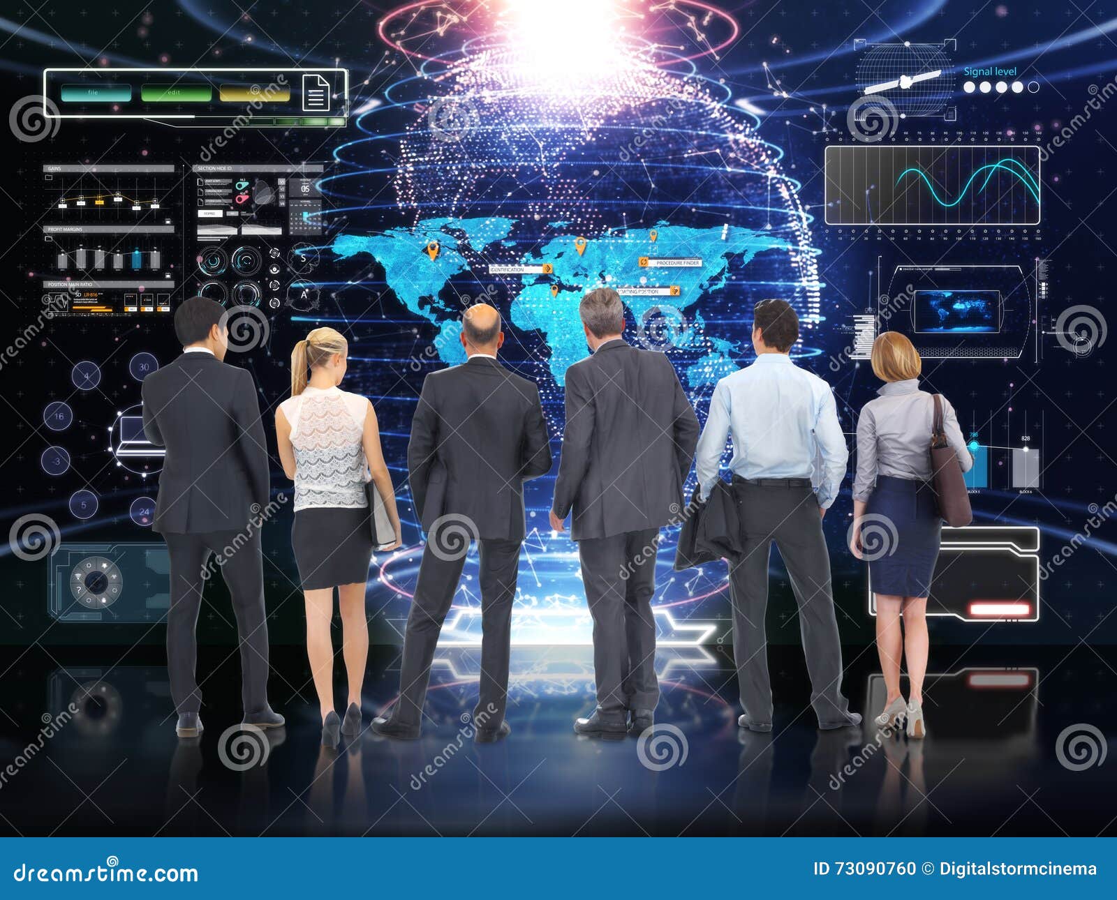 Business Tech . Global Business Team Analyzing and Discussing with a ...