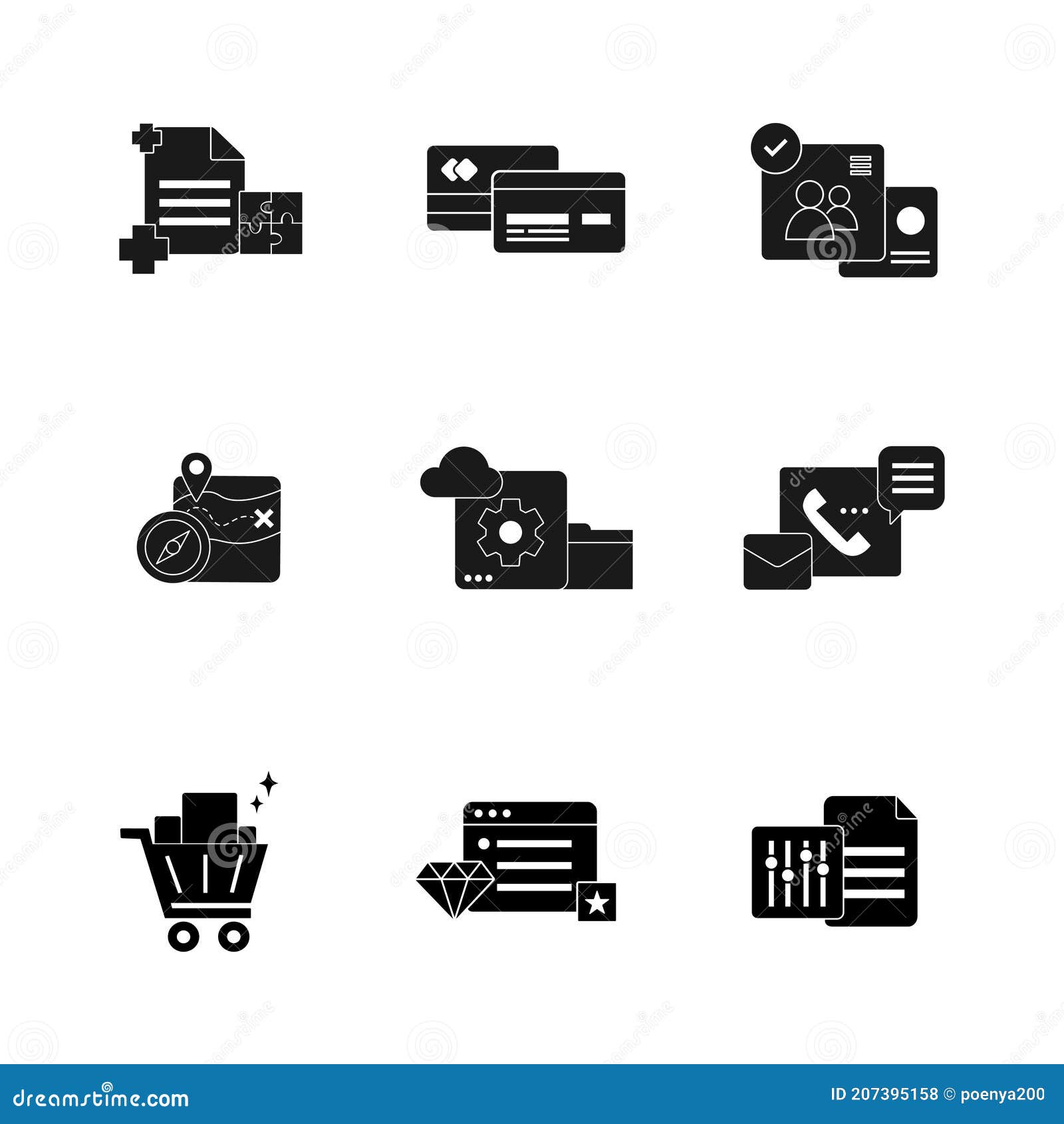 Business and Technology Black Glyph Solid Icon Set Vector Illustration ...