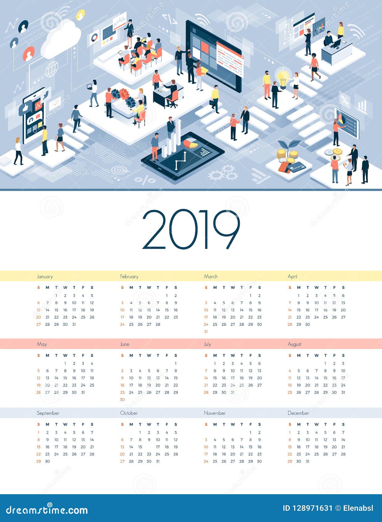 Business and Technology Calendar 2019 Stock Vector - Illustration of ...