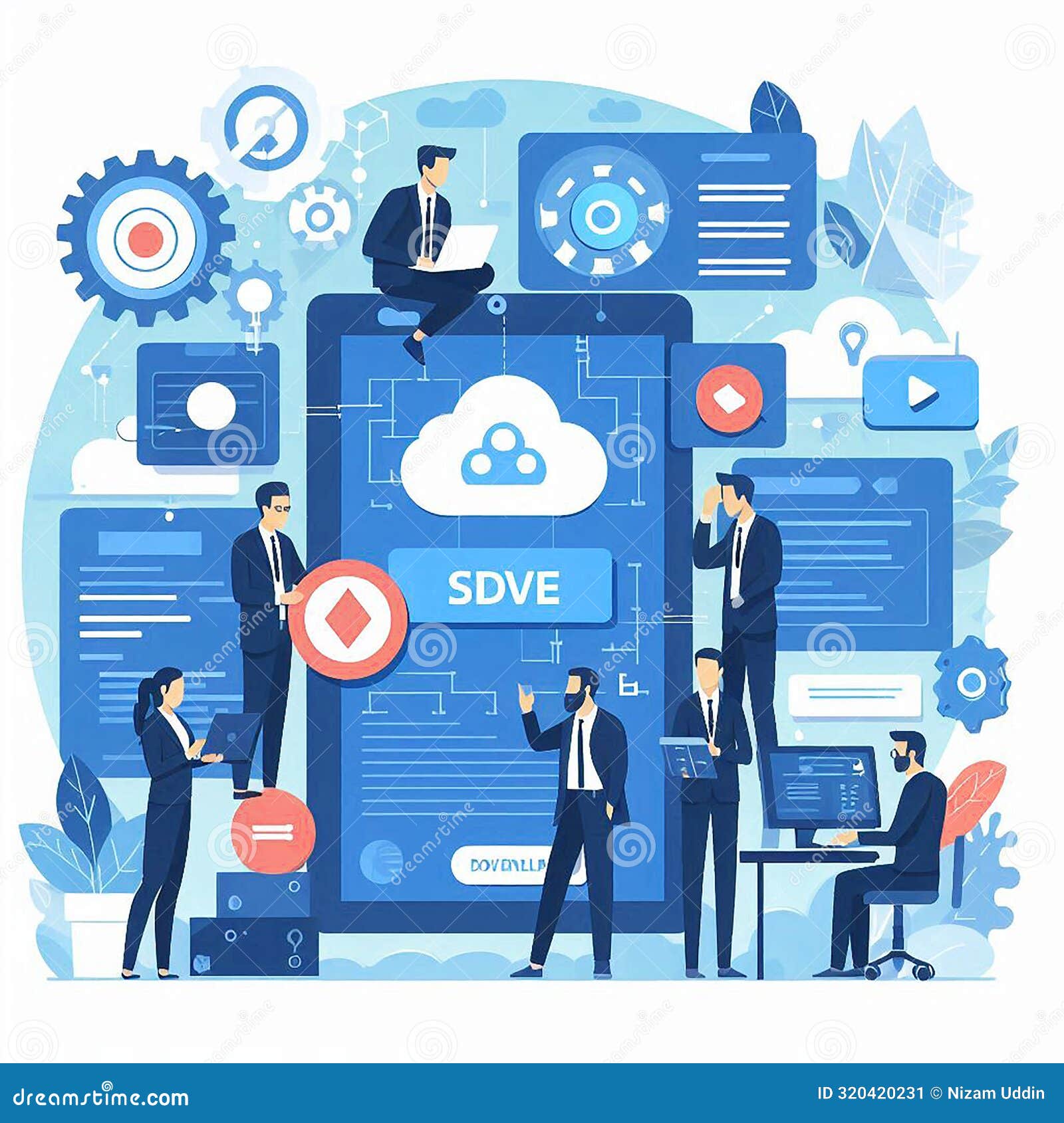 Business Technology Cloud Computing & Developer Team Stock Illustration ...