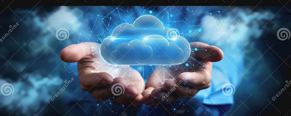 Business Technology Cloud Storage Concept With Backup Social Media Data Information Icons Stock