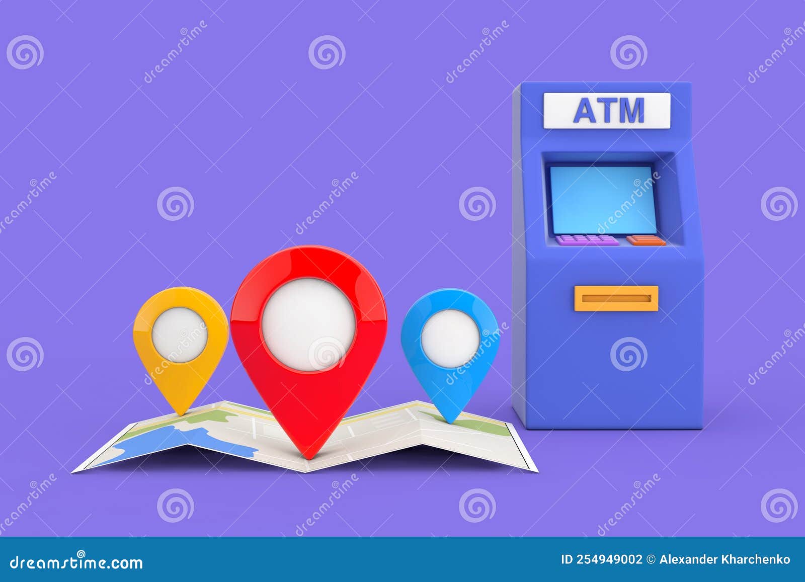 Business Technology Concept. Blue Cartoon Style ATM Deposit Machine and ...