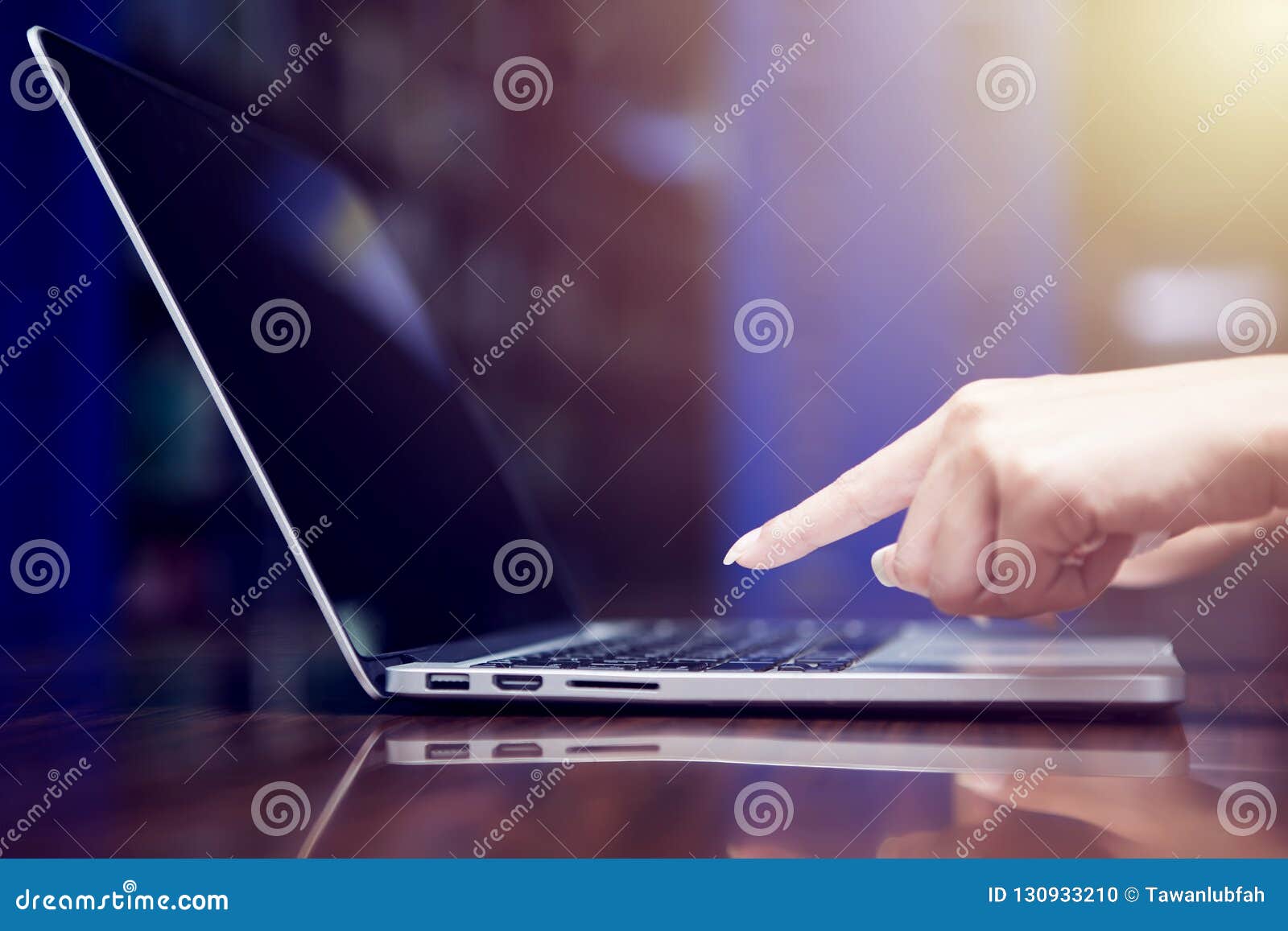 Business and Technology Concept. Closeup Hand Touching a Button Stock ...