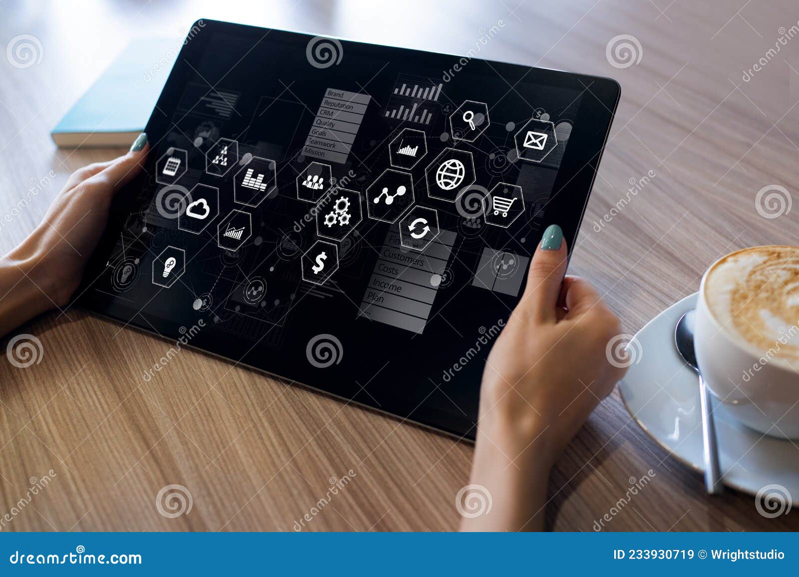 Business and Technology Concept. Virtual Control Panel on Device Screen ...