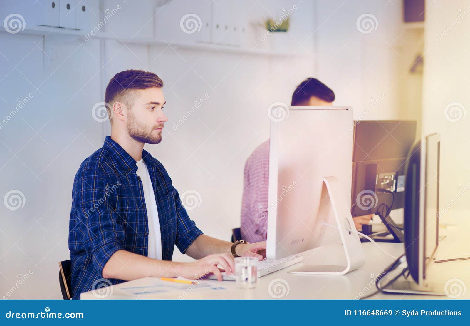 Creative Man or Student with Computer at Office Stock Image - Image of ...