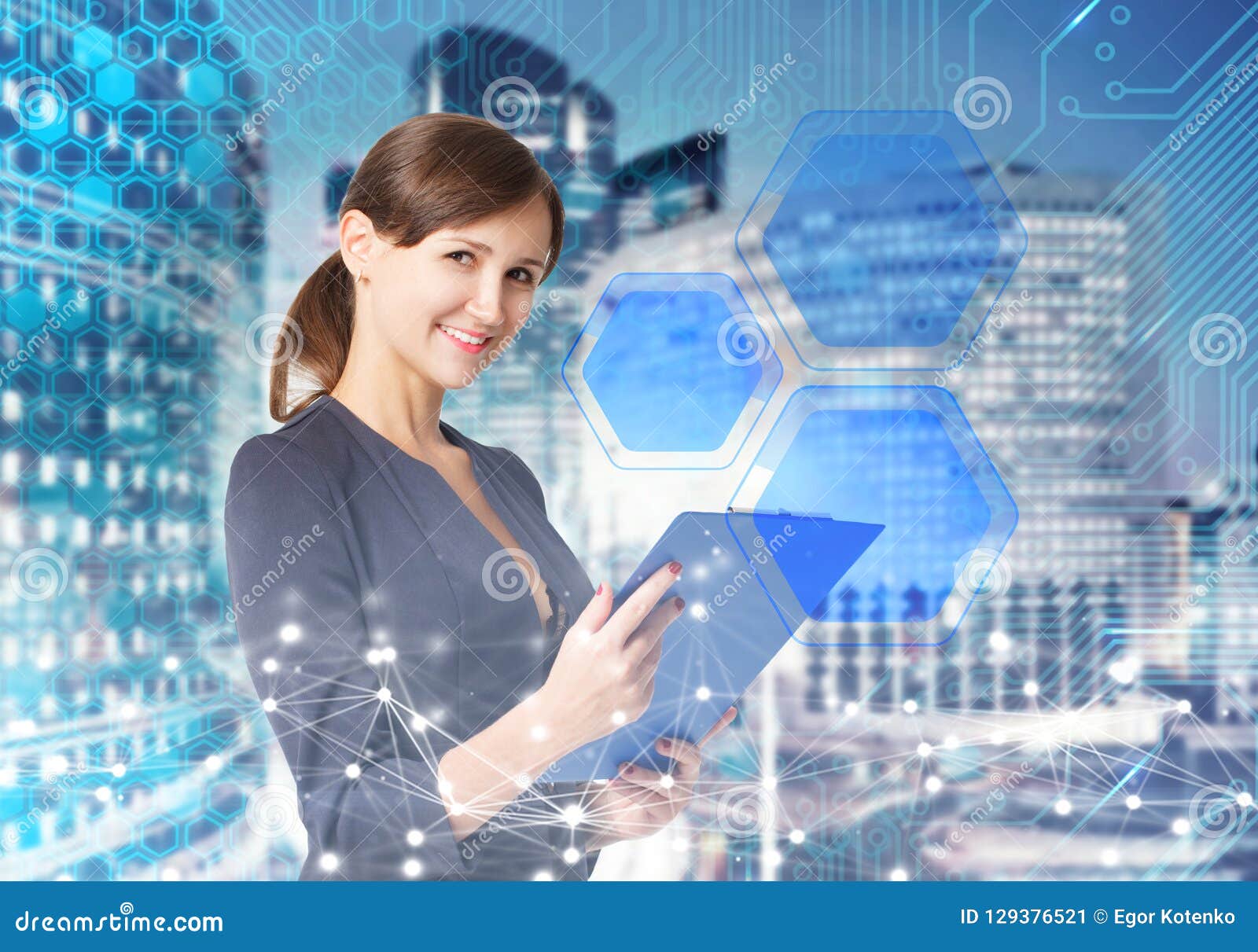 Business, Technology, Internet and Networking Concept. Young Successful ...