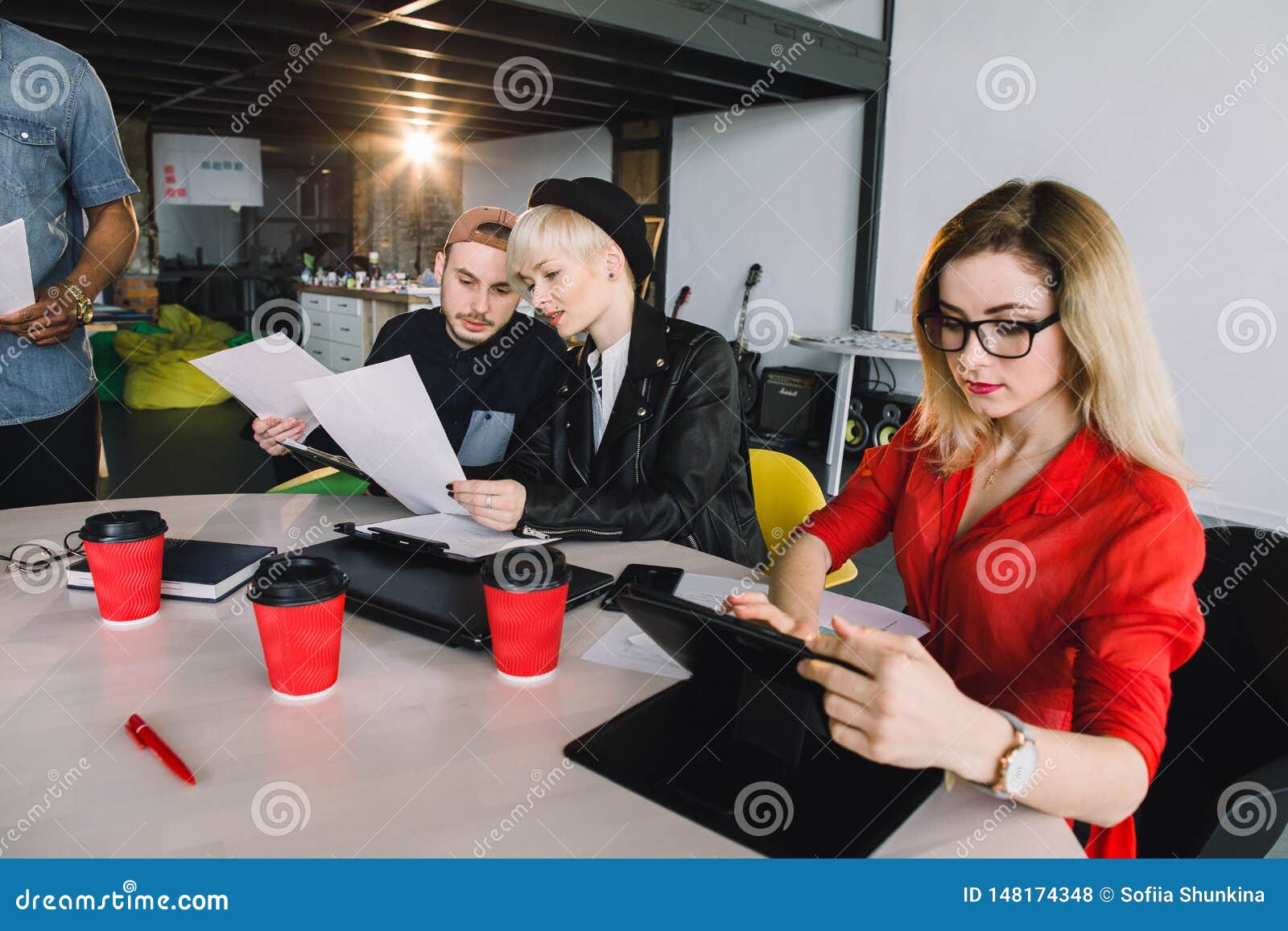 Business, Technology and People Concept - Creative Team with Tablet Pc ...