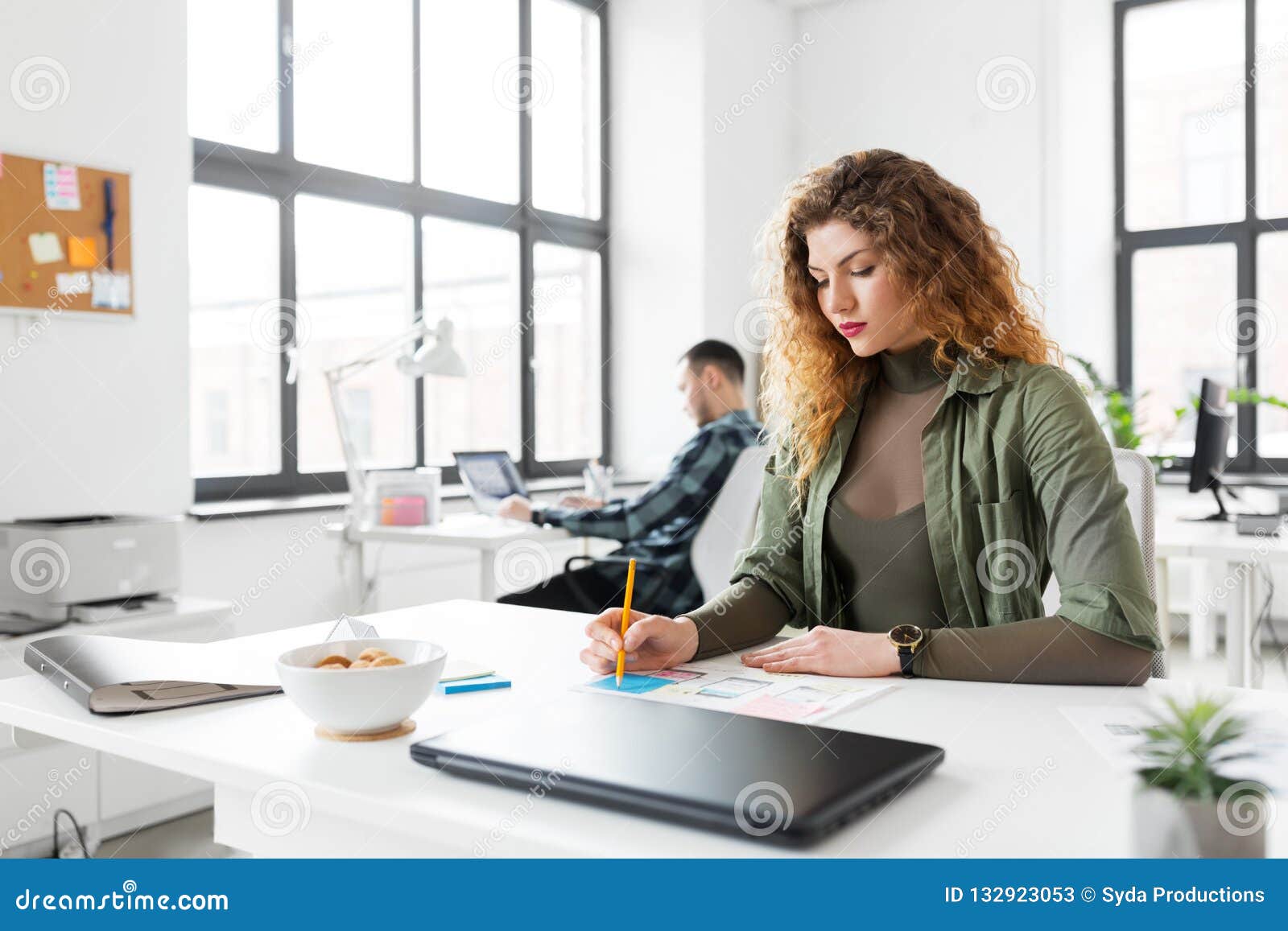 Creative Woman Working on User Interface at Office Stock Image - Image ...
