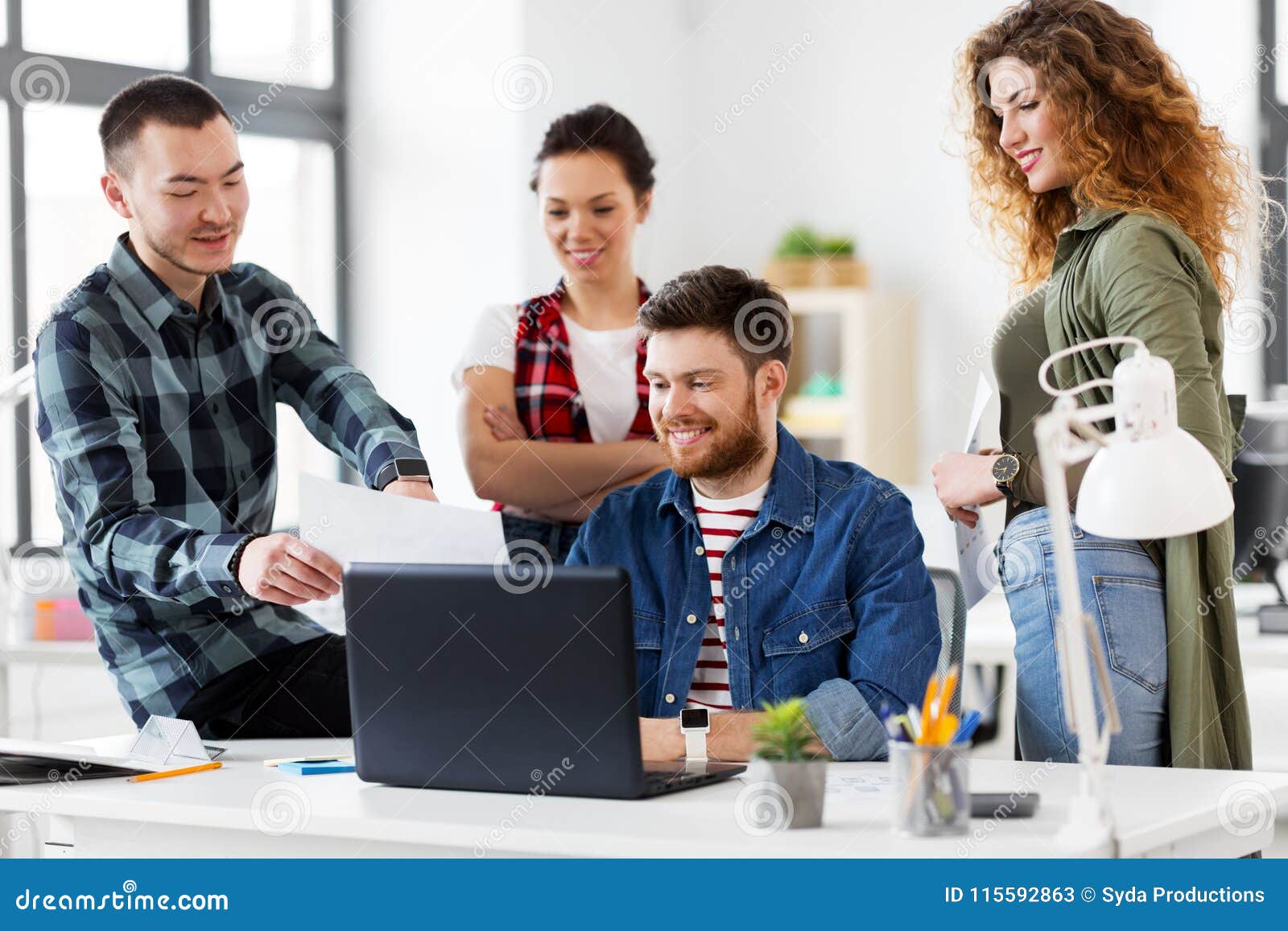 Creative Team with Laptop Working at Office Stock Image - Image of ...