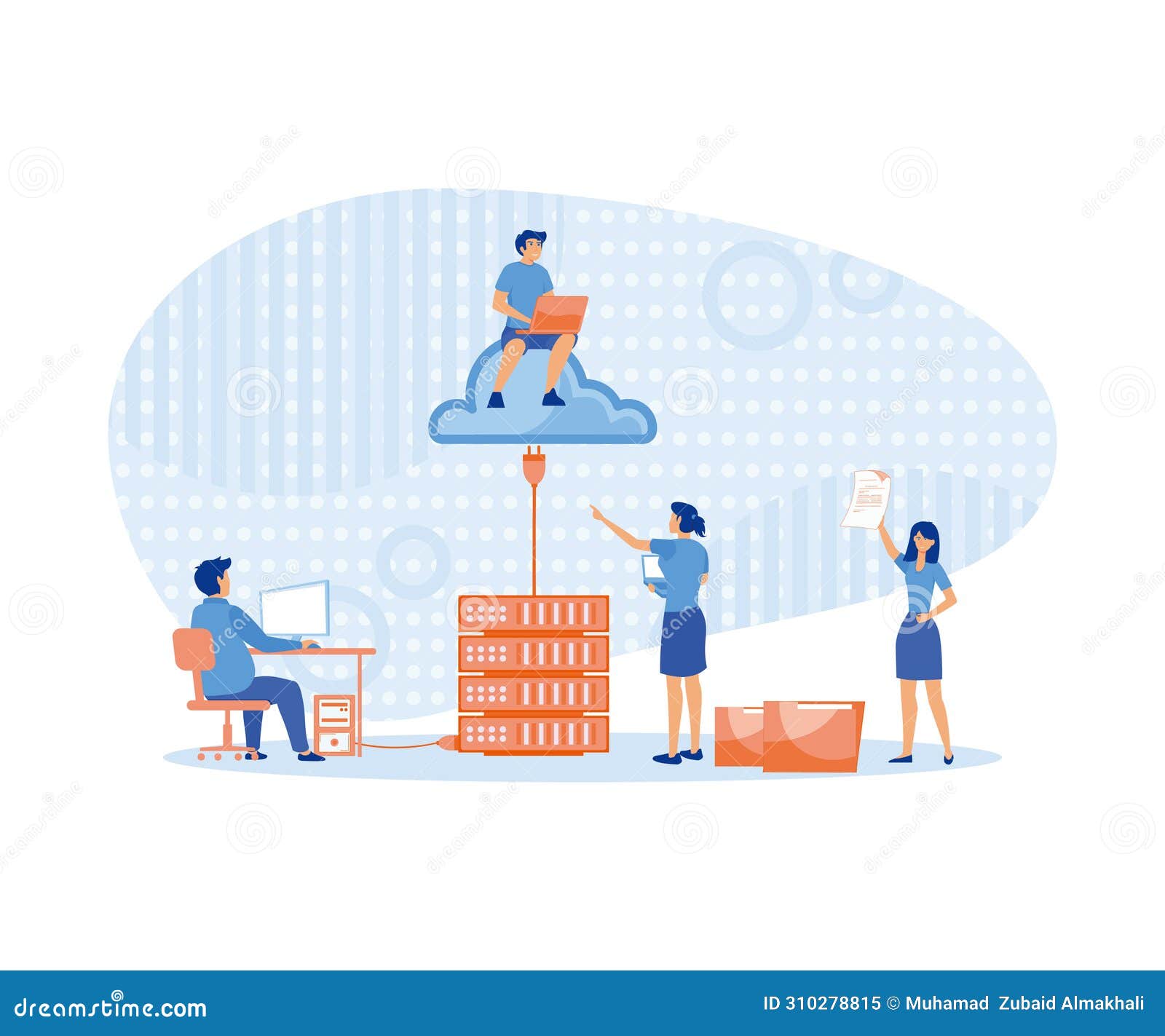 Business Technology Storage Cloud Computing Service Concept with Administrator Team Working on ...