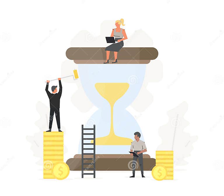 Business Time Management Illustration. People Save Money and Vait ... Business Time Management Illustration. People Save Money and Vait ...