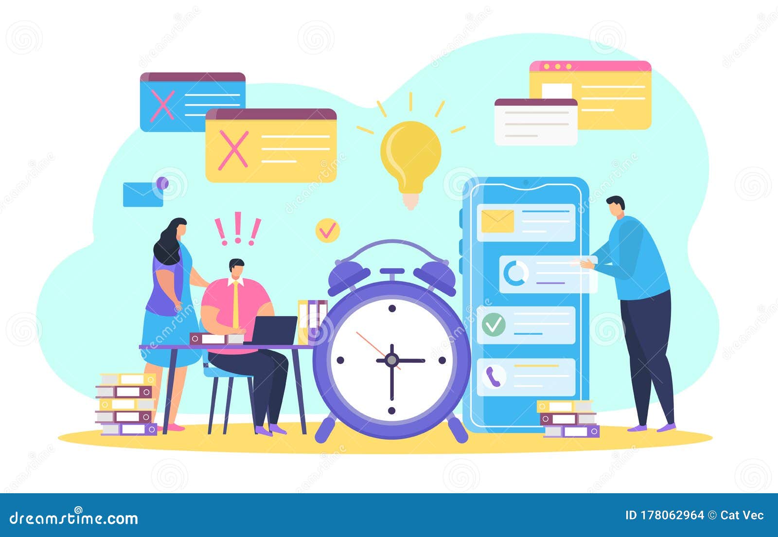 Business Time Management Vector Illustration, Cartoon Tiny People, Flat ...