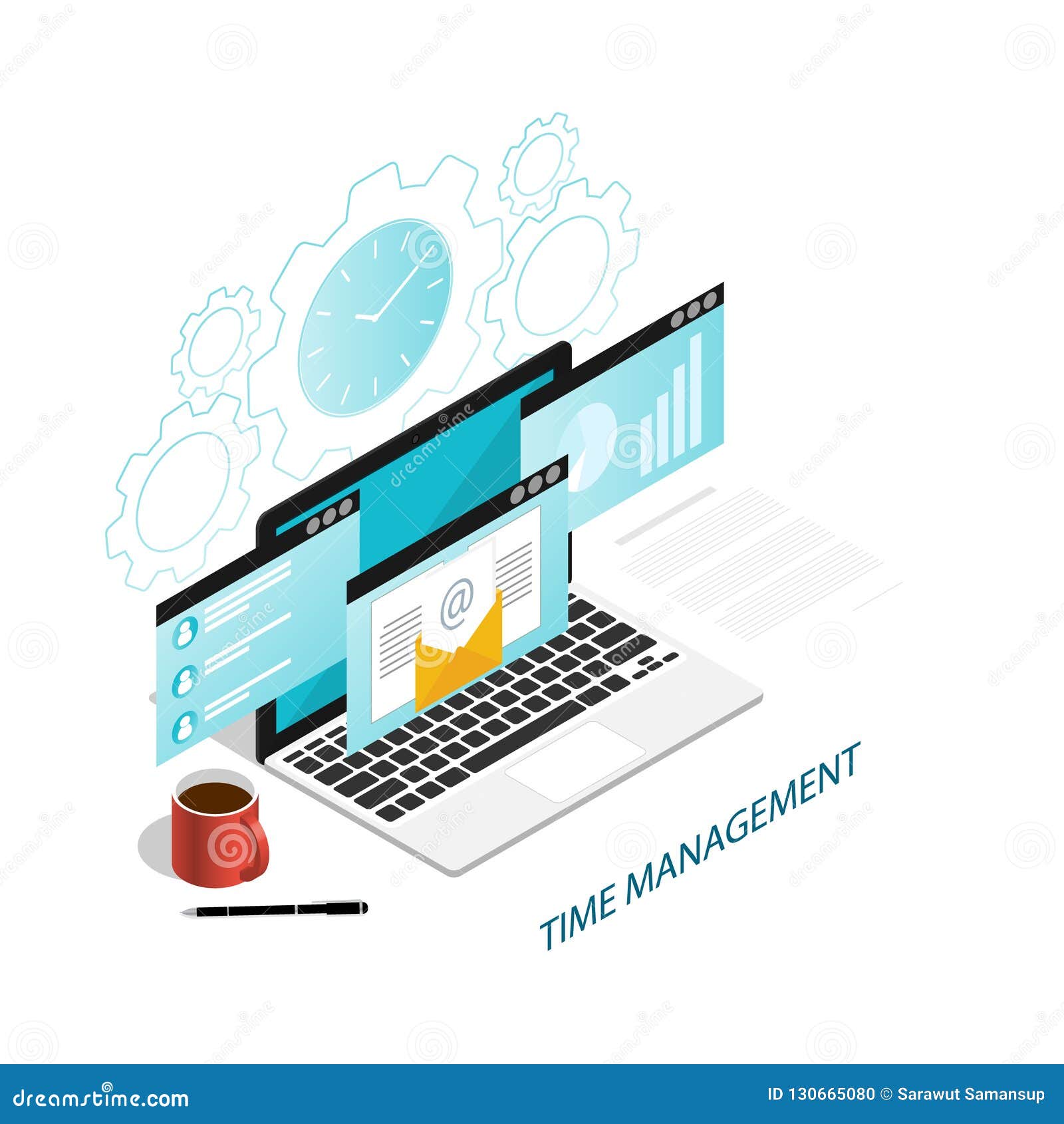 Isometric Time Management Working Computer Flat Vector Stock Vector ...
