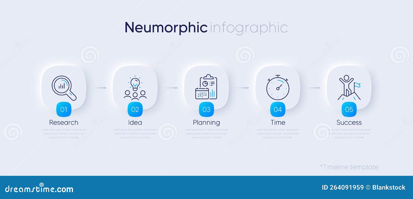 Business Timeline Chart Template. Neumorphic Infographic 5 Square Steps ...