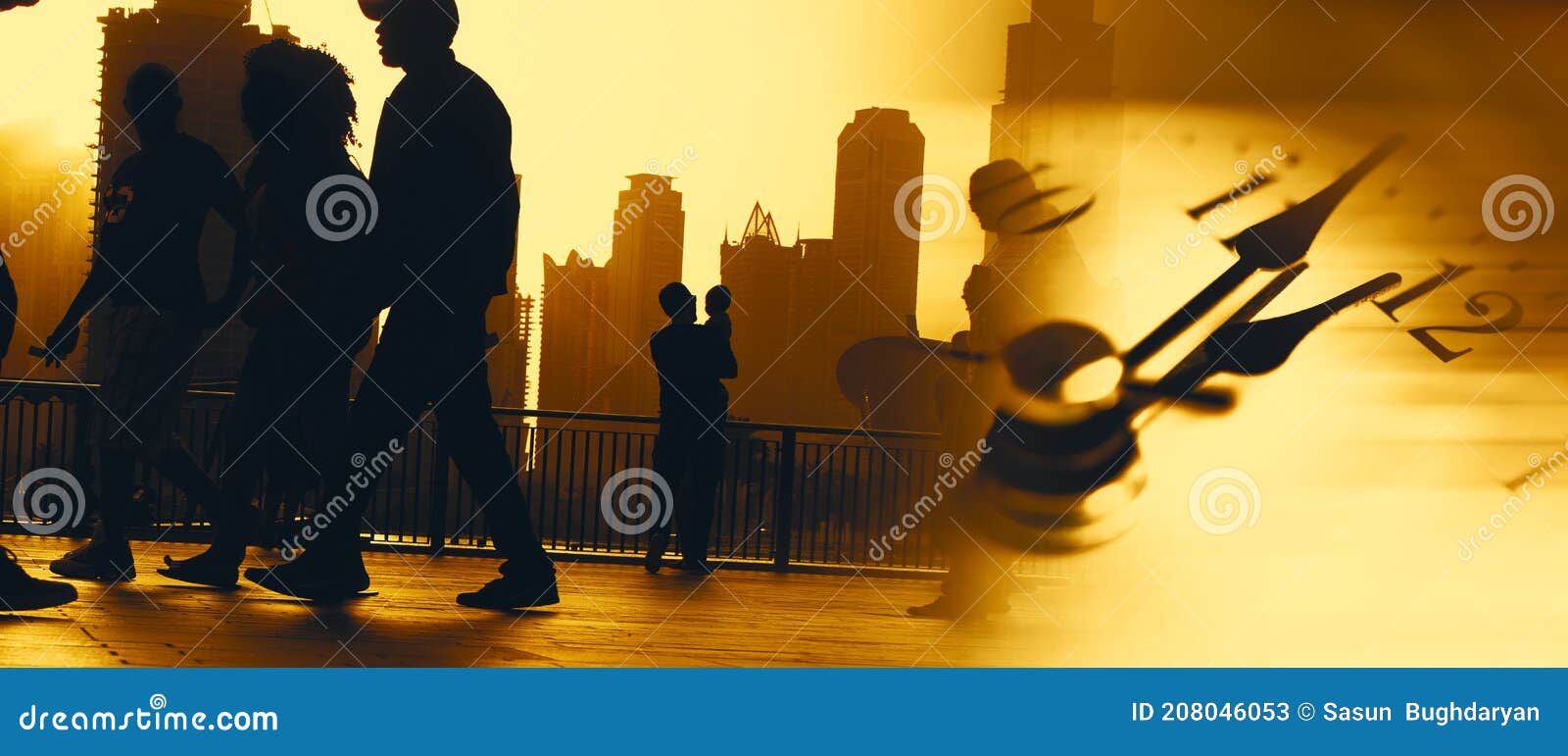 Business Times Concept People Walking Overlay with Time Clock Stock ...