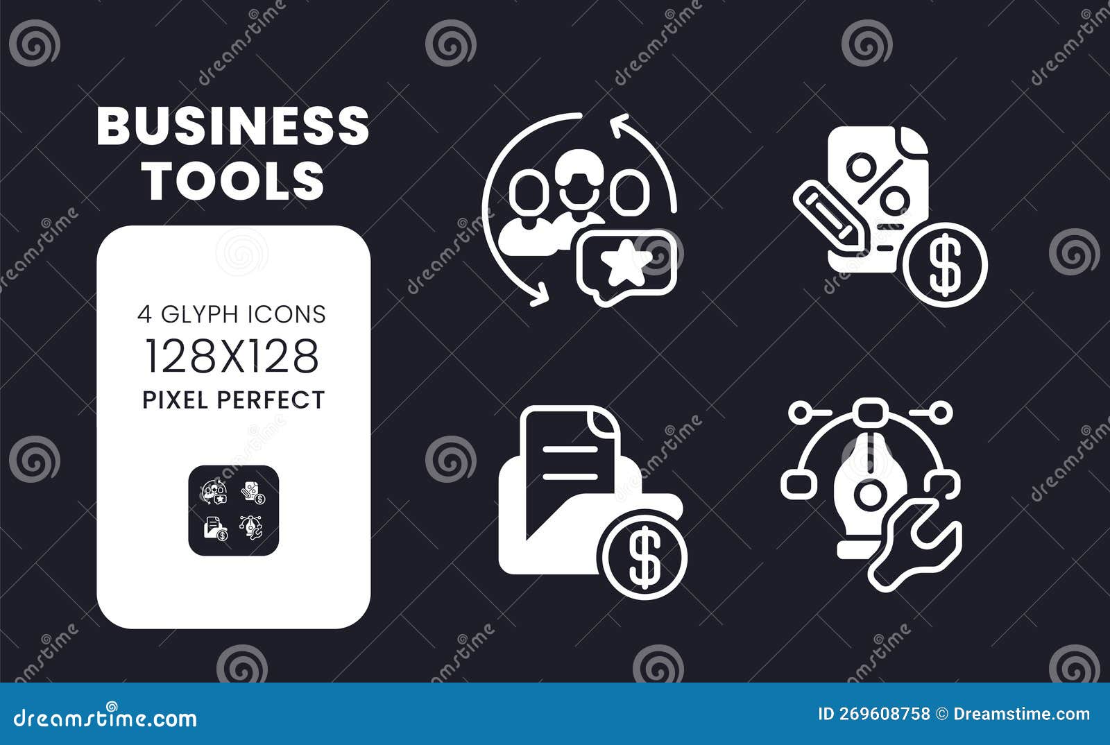 Business Tools White Solid Desktop Icons Set Stock Vector ...