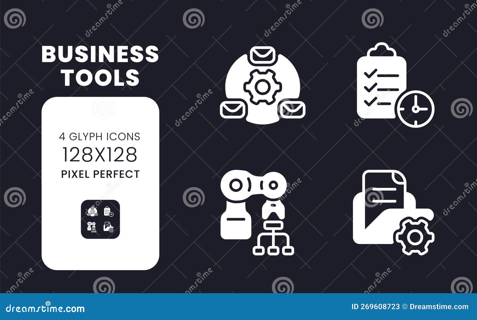Business Tools White Solid Desktop Icons Set Stock Vector ...