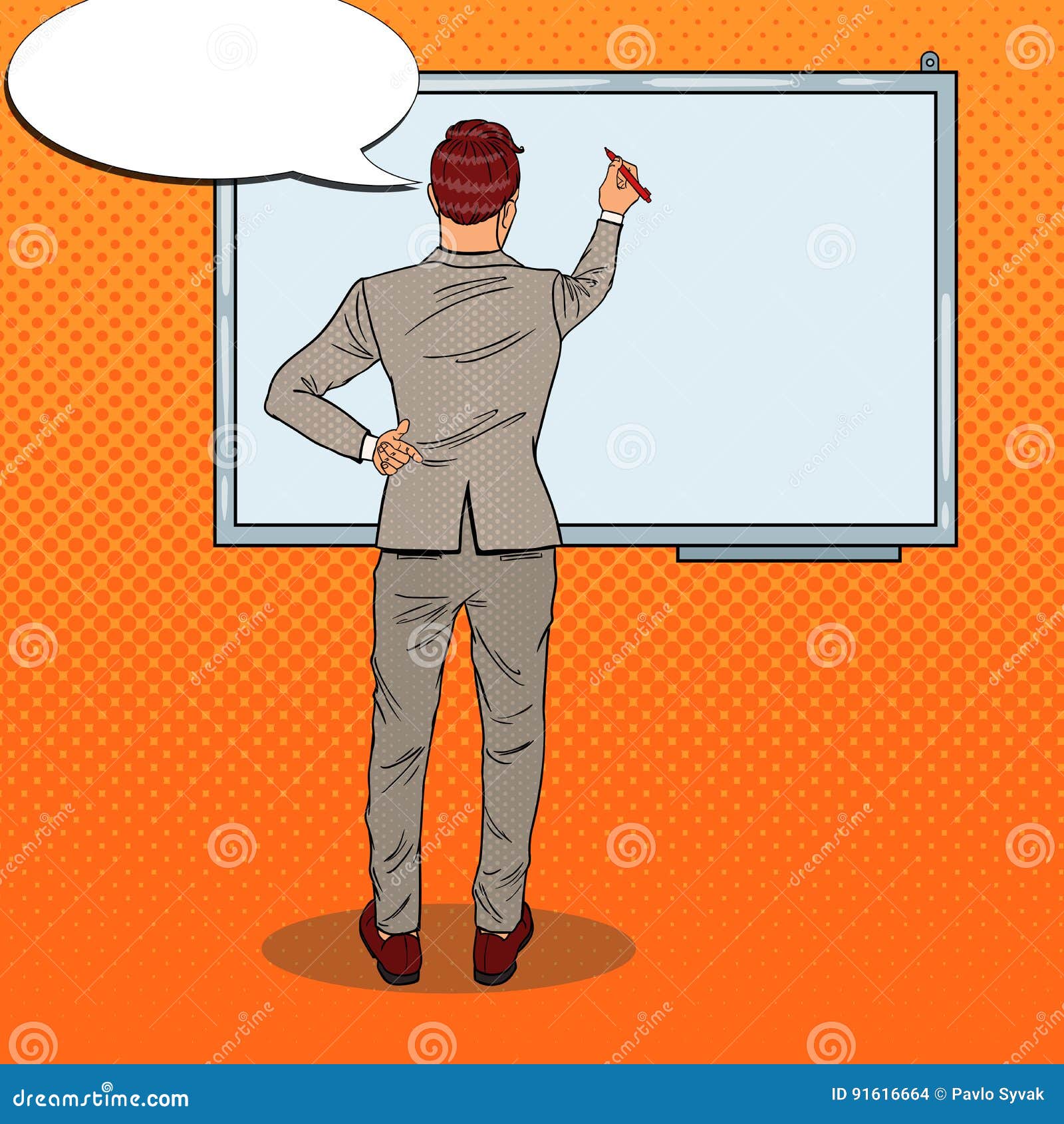 Business Trainer Drawing on the Whiteboard. Pop Art Illustration Stock ...