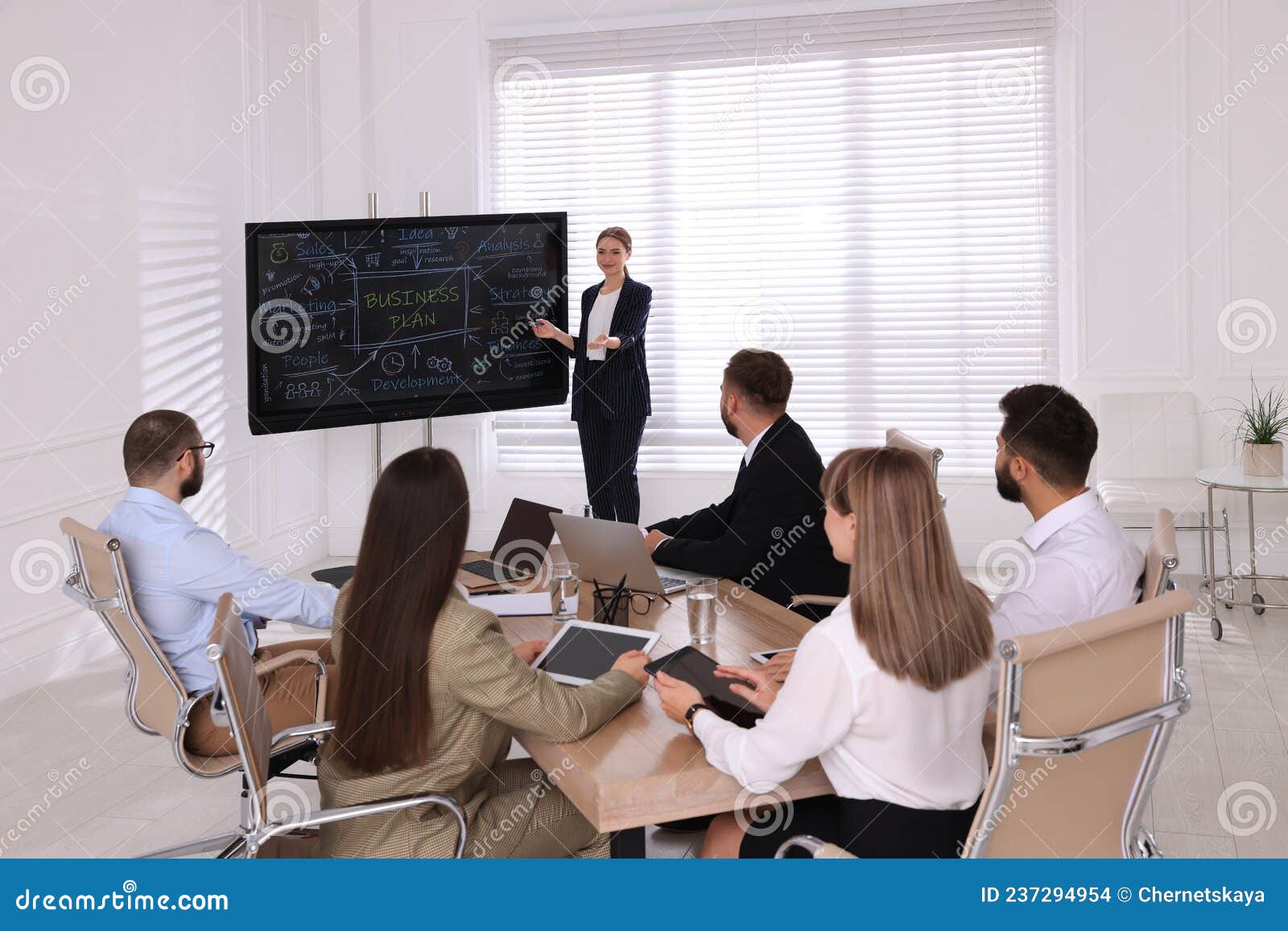Business Trainer Using Interactive Board in Meeting Room during ...