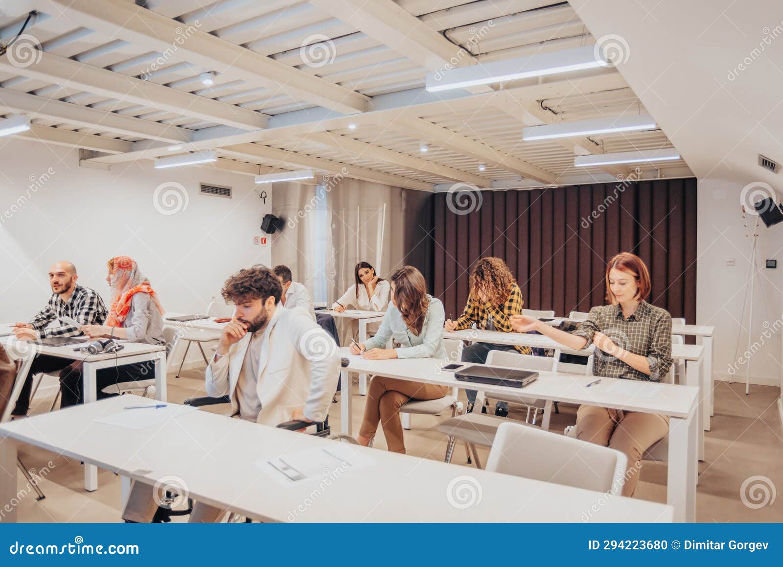 Business Training. Business Exam at Classroom. Business People Having ...