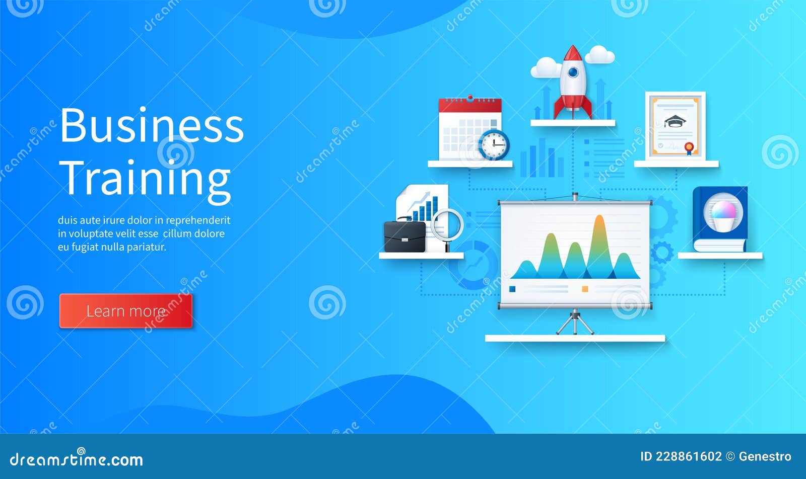 Business Training Landing Page Template in 3D Style Stock Vector ...