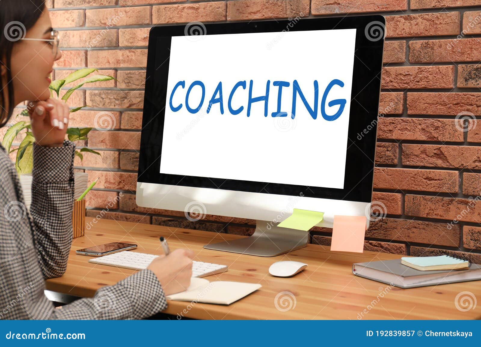 Business Training or Life Coaching. Woman Watching Online Course Using ...