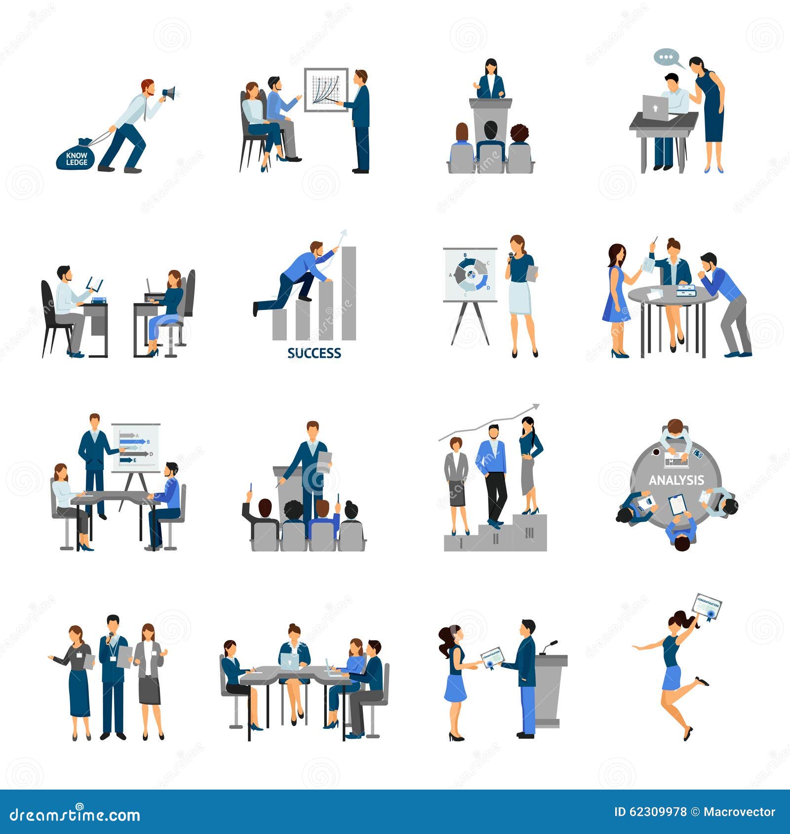 Business Training Concept 4 Flat Icons Cartoon Vector | CartoonDealer ...