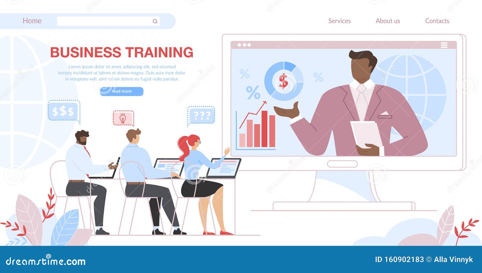 Business Training Students Sit at Computer Screen Stock Vector ...