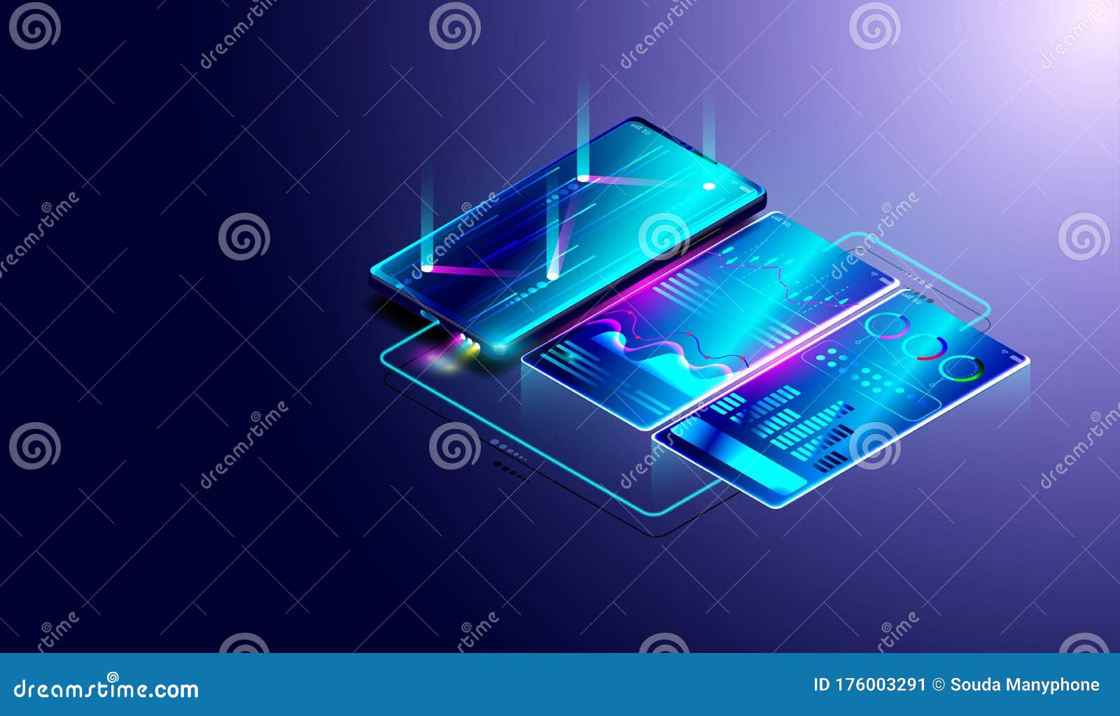 Business Trend Analysis on Isometric Smartphone Screen with Graphs and ...