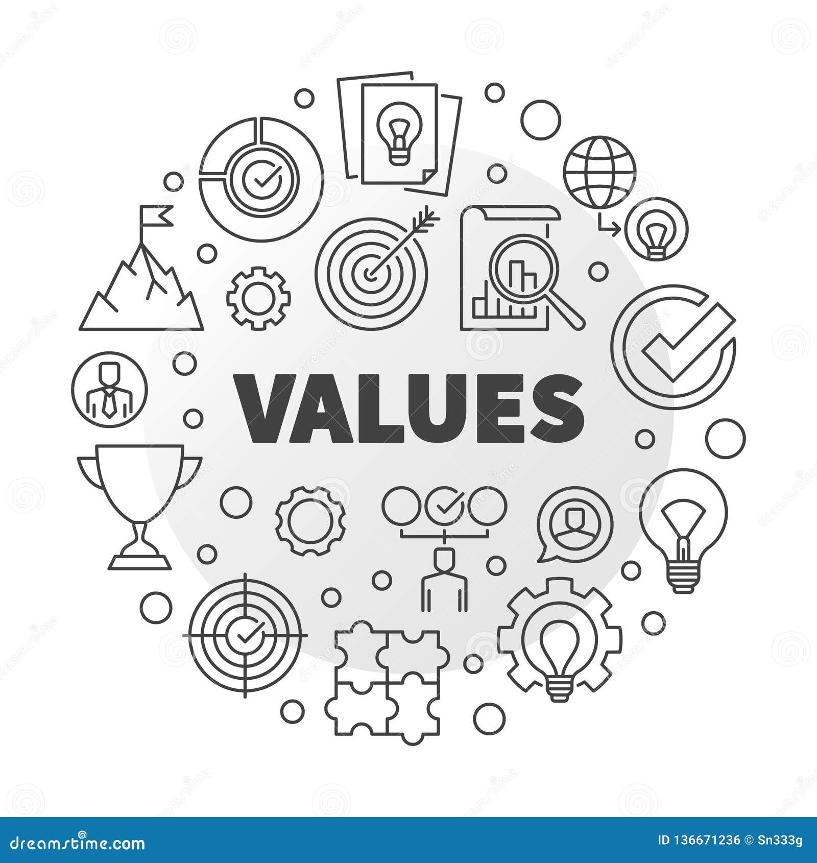Business Values Vector Round Minimal Outline Illustration Stock Vector ...