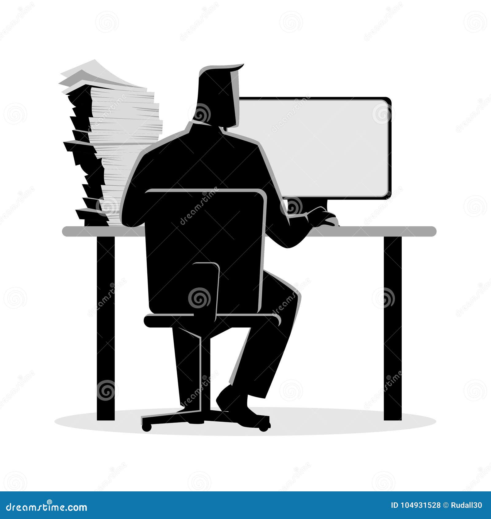 Man Working Behind Desktop Computer Stock Vector - Illustration of ...