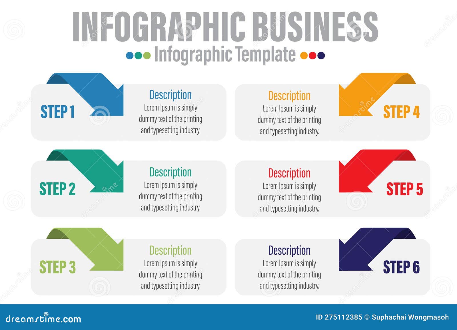 Business Vector Infographic Template with 6 Steps or 6 Options for ...
