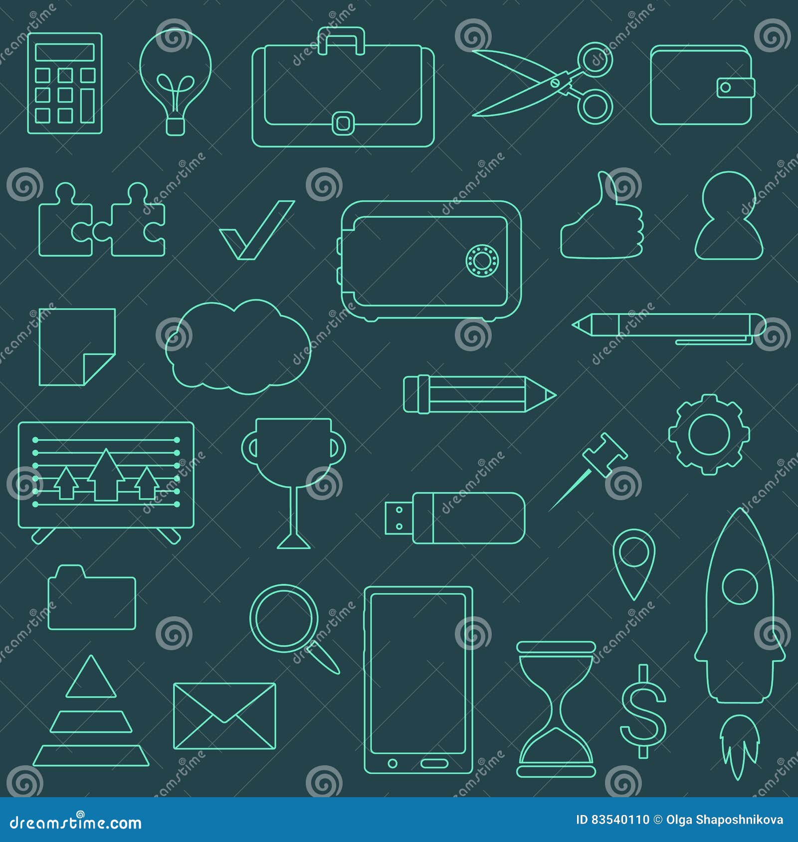 Business Vector Set of Contour Icons Stock Illustration - Illustration ...