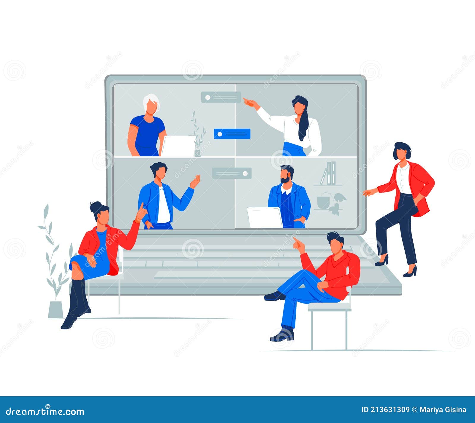 Business Videoconference and Online Conference, Flat Vector ...