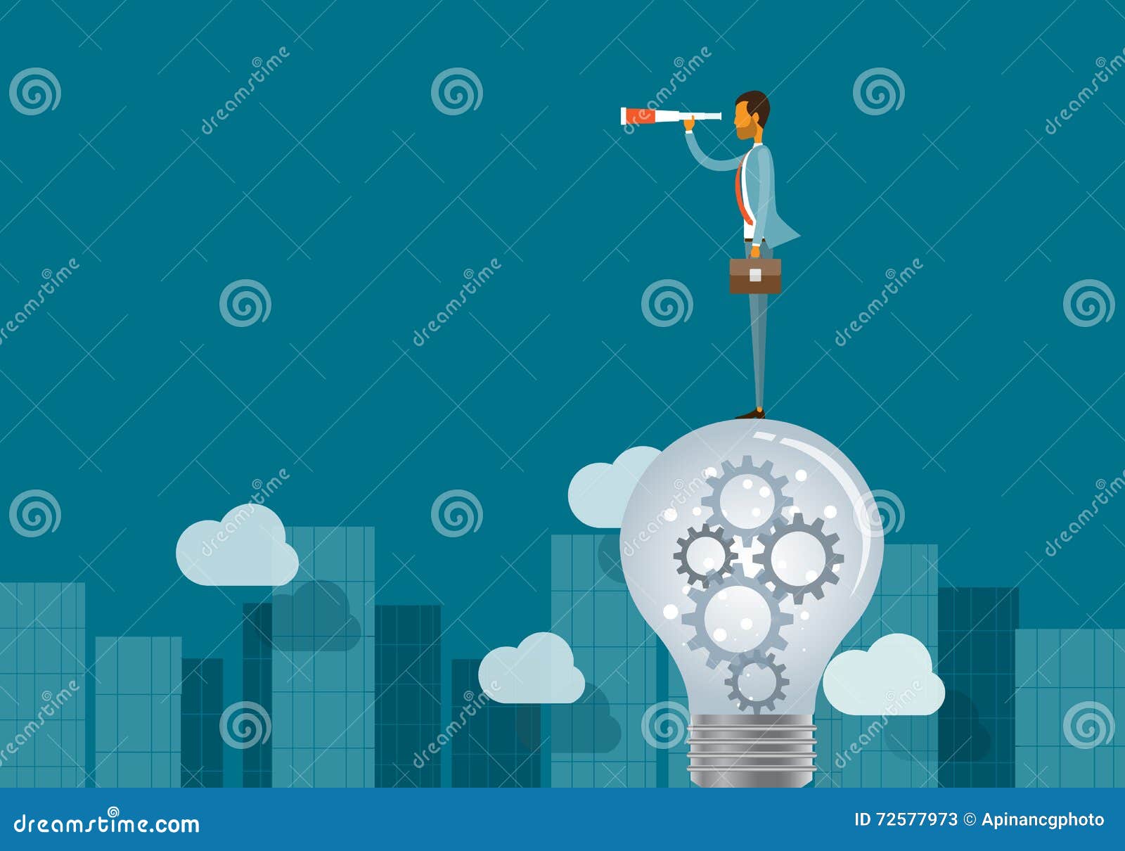 Business Vision Concept and Business Man Standing on Light Bulbs Stock ...