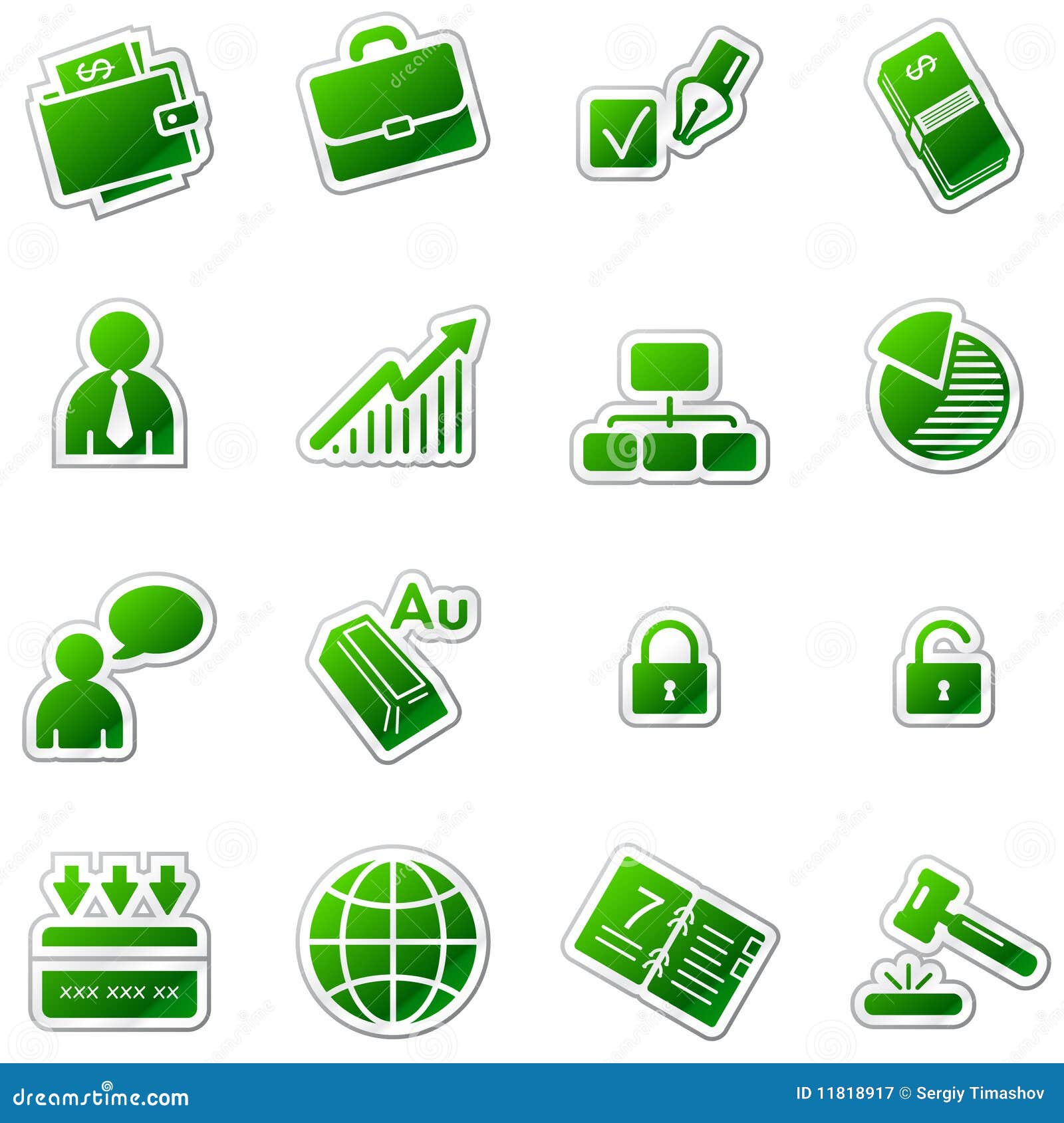 Business Web Icons, Green Sticker Series Stock Vector - Illustration of ...
