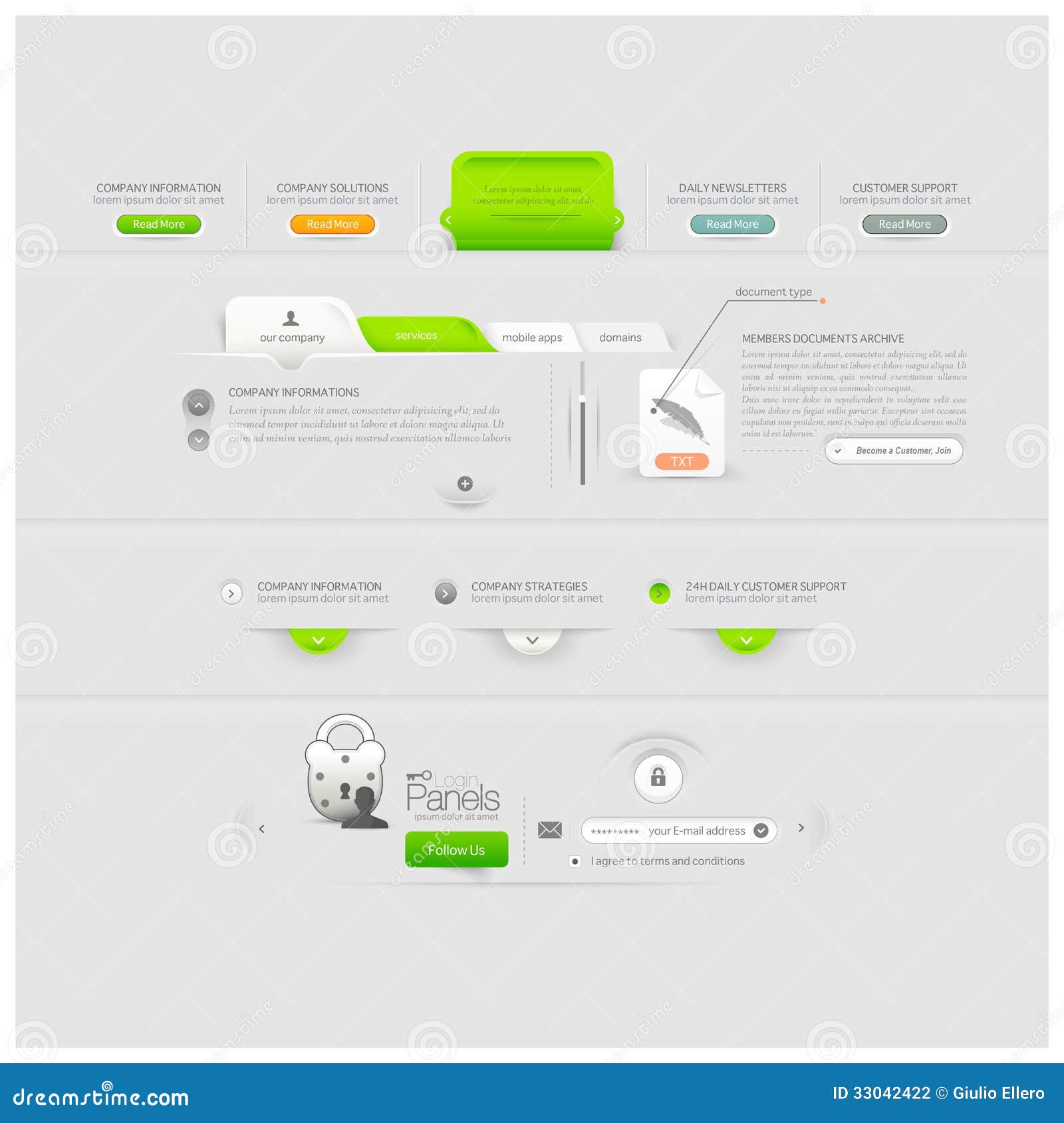 Business Web Site Template Design Menu Elements with Icons Stock Vector ...