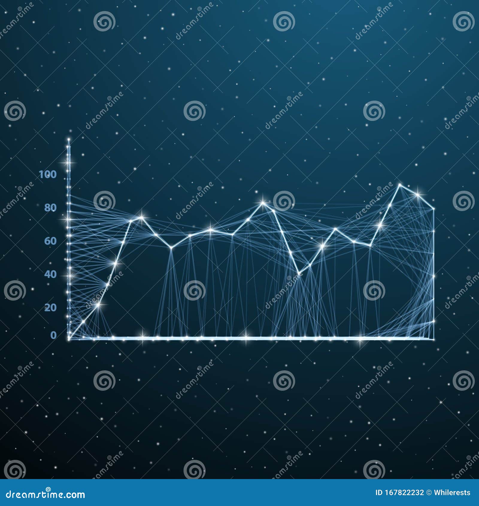 Business Wireframe Charts on Digital Space. Low Poly Graph Infographic ...
