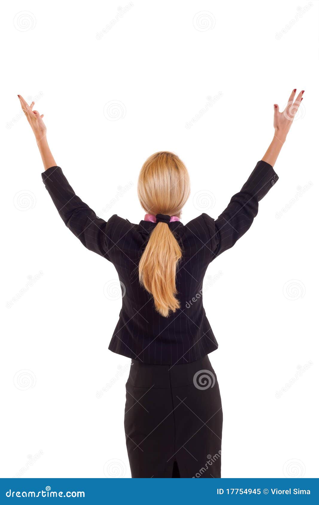 Business Woman Back Hands Up Stock Image - Image of energy, office ...